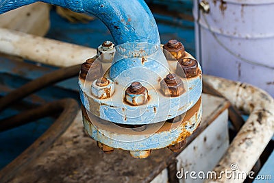 Industrial Blue Pipelines Joint With Rust Bolts Stock Image ...