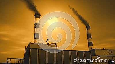 Industrial Factory Building with Smoke Stacks Stock Video - Video of ...