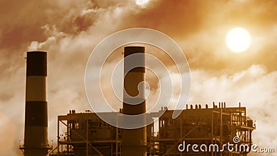 Industrial Factory Building with Smoke Stacks Stock Footage - Video of ...