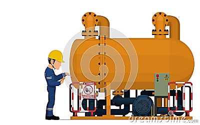 An Industrial Worker Is Inspecting The Corrosion Of Heat Exchanger ...