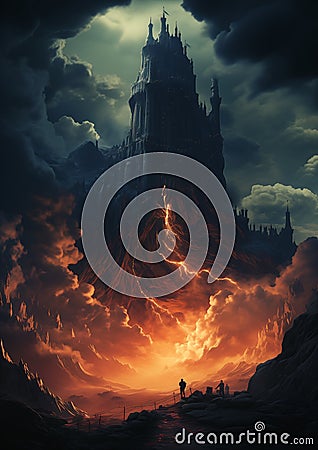 Infernal Eruption: A Closeup Of Horrific Castle Architecture And Stock ...