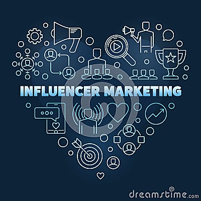 Influencer Marketing Vector Blue Linear Heart Illustration ...