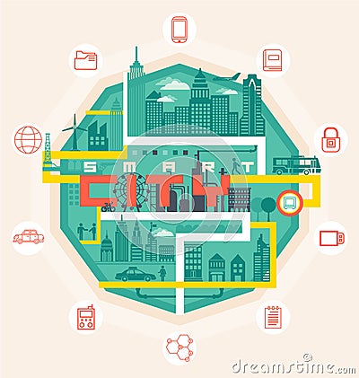 Infographic City Map With Building Icons, Vector Illustrator ...