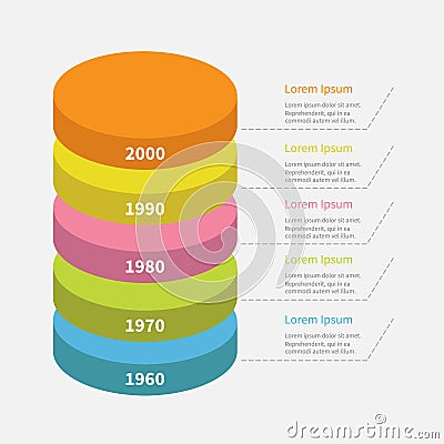 Infographic With Dash Line And Text. Timeline Vertical Round Colorful ...