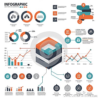Infographic Features Various Data Visualizations, Including Pie Charts, Bar Graphs Stock Photo ...