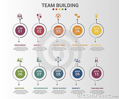 Infographic Team Building Template. Icons In Different Colors. Include ...