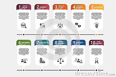Infographic Team Building Template. Icons In Different Colors. Include ...