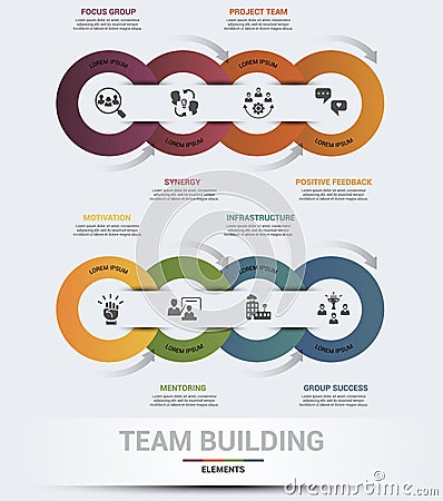 Infographic Team Building Template. Icons In Different Colors. Include ...