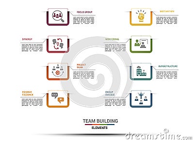 Infographic Team Building Template. Icons In Different Colors. Include ...
