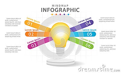 Infographic 6 Steps Modern Mindmap Diagram With Light Bulb ...