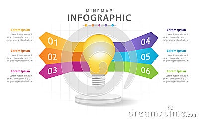 Infographic 6 Steps Modern Mindmap Diagram With Light Bulb ...