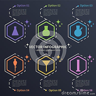 Infographic Template With Laboratory Glassware Icons Cartoon Vector ...