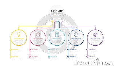 Infographic Timeline Mindmap Element For Business. 5 Steps Modern Mind ...