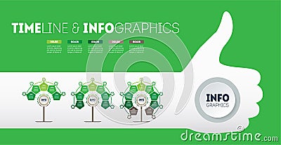 Infographic Or Timeline With Set Of 3 Trees And Silhouette Of Thumb Up ...