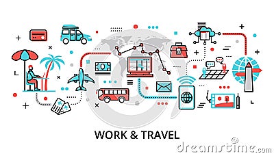 Infographic Work And Travel Concept, Modern Flat Thin Line Vector ...