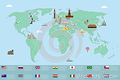 Infographic World Landmarks On Map. Vector | CartoonDealer.com #88349717