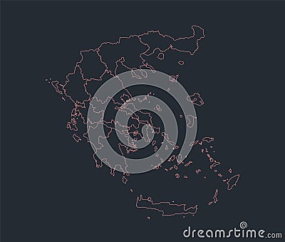 Infographics Greece Map Outline, Flat Design, Color Blue Orange Blank ...