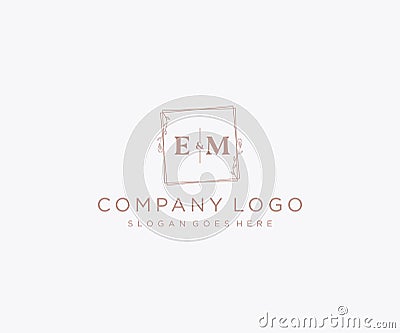 Initial EM Letters Decorative Luxury Wedding Logo Cartoon Vector ...