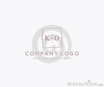 Initial KO Letters Decorative Luxury Wedding Logo Cartoon Vector ...