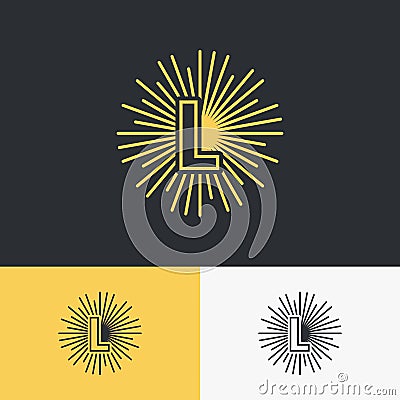 L Initial Letter With Sun Symbol Logo Design. Minimal Vector Graphic ...