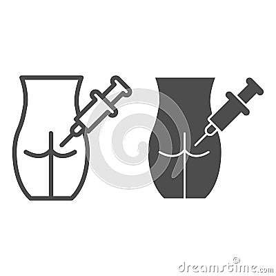 Injection Into Buttocks Line And Solid Icon, Injections Concept ...