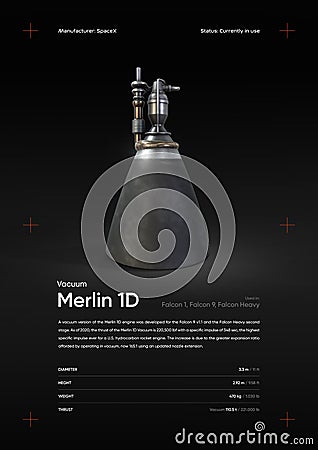 Merlin 1D (vacuum Version) Rocket Engine 3D Illustration Poster Stock ...