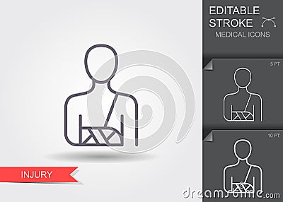 Injured Arm. Linear Medical Symbols With Editable Stroke Cartoon Vector ...