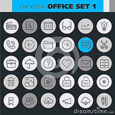 Inline Office Icons Collection Vector Illustration | CartoonDealer.com ...
