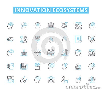 Innovation Ecosystems Linear Icons Set. Collaboration, Technology ...