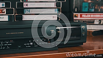 Insert VHS Cassette into VCR and Push Play Button Stock Video - Video ...