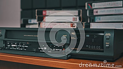 Insert VHS Cassette into VCR and Push Play Button Stock Footage - Video ...