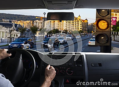 Inside Car View Of A Orange Traffic Light Royalty-Free Stock Photo ...