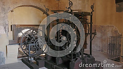 Inside Clock Tower Ancient Gear And Clockwork In Mantua Stock Footage ...