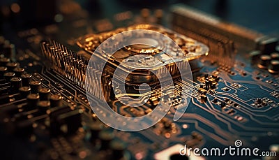 Inside The Computer, A Complex Circuit Board Controls Data Flow Generated By AI Stock Photo ...