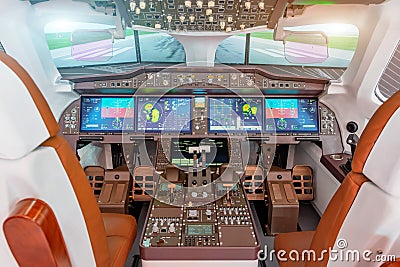 Inside Of Flight Simulator Cockpit - Dashboard, Autopilot, Engine ...