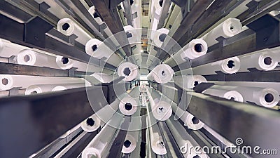 Inside View of a Metal Machine Transporting Paper Rolls Stock Footage ...