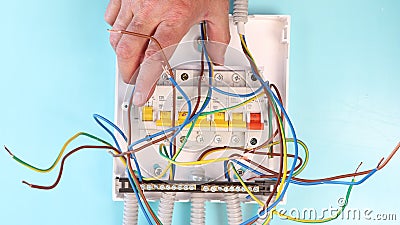 Installation of Fuse Box Panel with Circuit Breakers in House. Stock ...