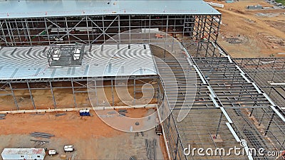 Installation of a Metal Construction Frame for Steel Warehouse Work on ...