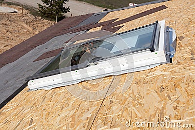 Installation Of New Plastic Mansard Or Skylight Window On A Asphalt ...
