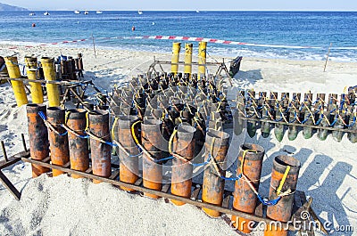 Fireworks in launch tubes stock image. Image of rack - 32896855