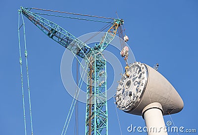 Installing Rotor House At The Top Of A New Dutch Wind Turbine Stock ...
