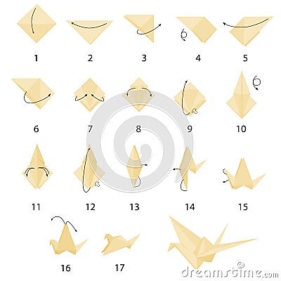 Instructions On How To Make Paper Crane Step By Step. Origami Stock ...