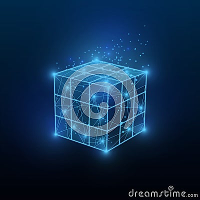 Intelligence And Tech Innovations. Glowing Polygonal Rubik Cube On Dark ...