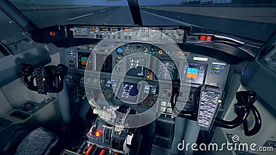 Interior of a Functioning Cockpit of an Airplane. Empty Cockpit of an ...