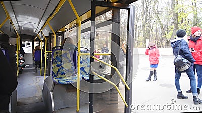 Interior of Crowded Bus with Passengers Getting on at Stop Stock Video ...