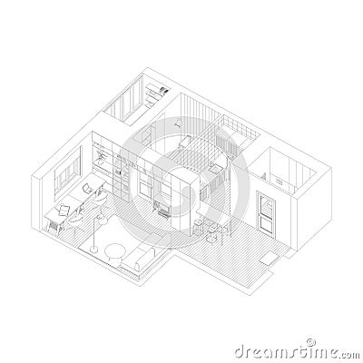 Interior Drawing Of The Apartment. Stock Vector - Image: 57264377