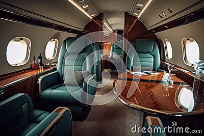 Interior Of A Empty Private Jet With Leather Seats Stock Photography ...