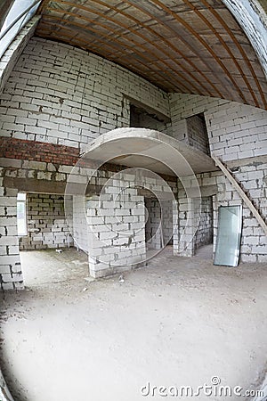 Interior Of Incompleted House With Second-level Space, View At First ...