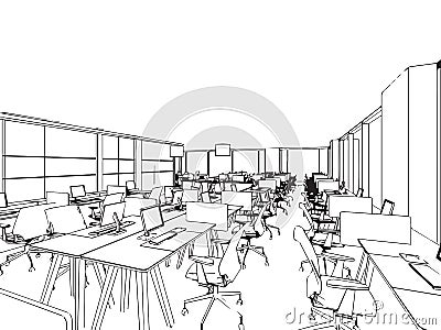 Interior Office Outline Drawing Sketch Cartoon Vector | CartoonDealer ...