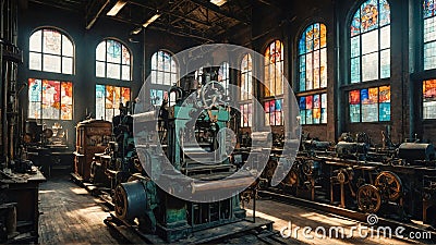 Interior Of 1800s Factory With Stained Glass Windows Stock Photography ...